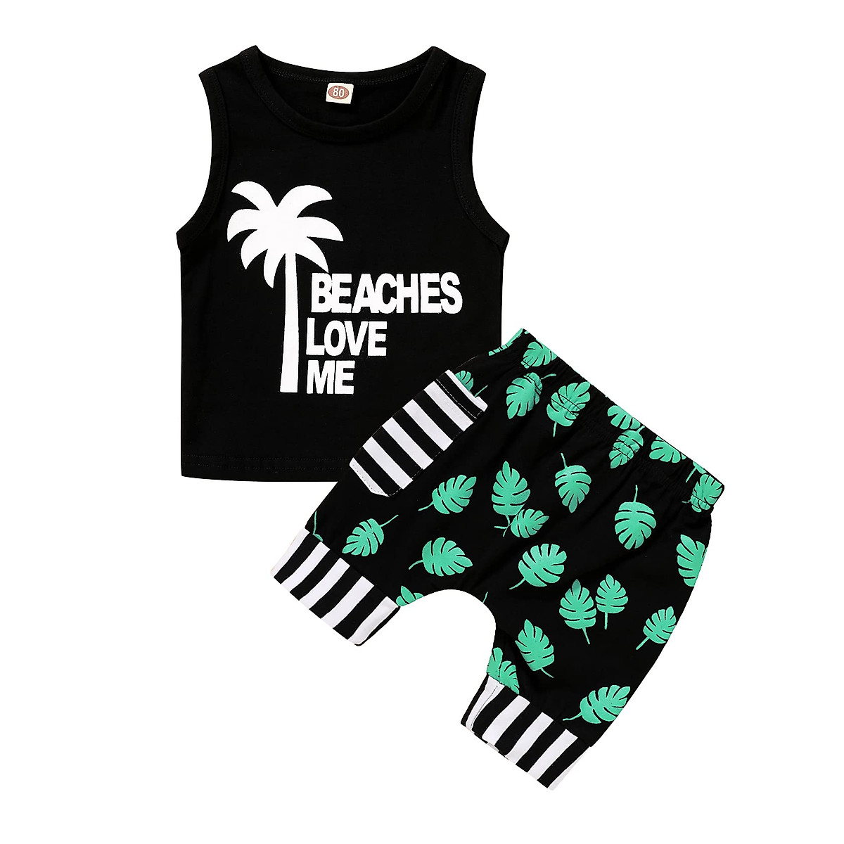 YOUNGER TREE Toddler Baby boy summer clothes Beaches Love Me Sleeveless Vest Tops+Shorts Kid Casual outfits (Black, 6-12 months)