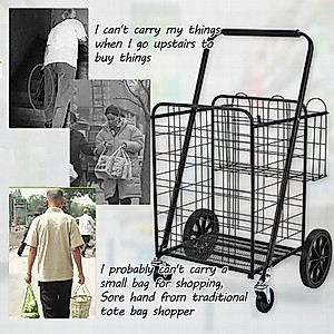 Shopping Cart for Groceries, Folding Grocery Cart with 360° Swivel Wheels & Double Basket, Portable Heavy Duty Utility Cart for Shopping/Laundry-Hold up to 440 Lbs