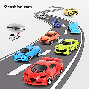 Siairo Airplane Toys- Aircraft Carrier Toy Helicopter Toy Set Car Track Cargo Plane for 3 4 5-7 Year Old Boys,9 in 1 Take Apart Cargo Plane Toys Including 8 Cars and 1 Helicopter, Gifts for Kids Boys