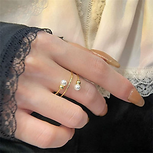 Shell Pearl Adjustable Open Wrap Ring 925 Sterling Silver 14K Gold Plated Stacking Statement Wedding Finger Rings for Women Girls Fashion Layered Comfort Fit Christmas Holiday Jewelry Gift for Girlfriend Wife