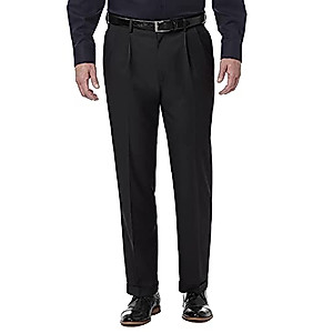 Haggar mens Premium Comfort Classic Fit Pleat Expandable Waist Dress Pants, Black, 36W x 30L US