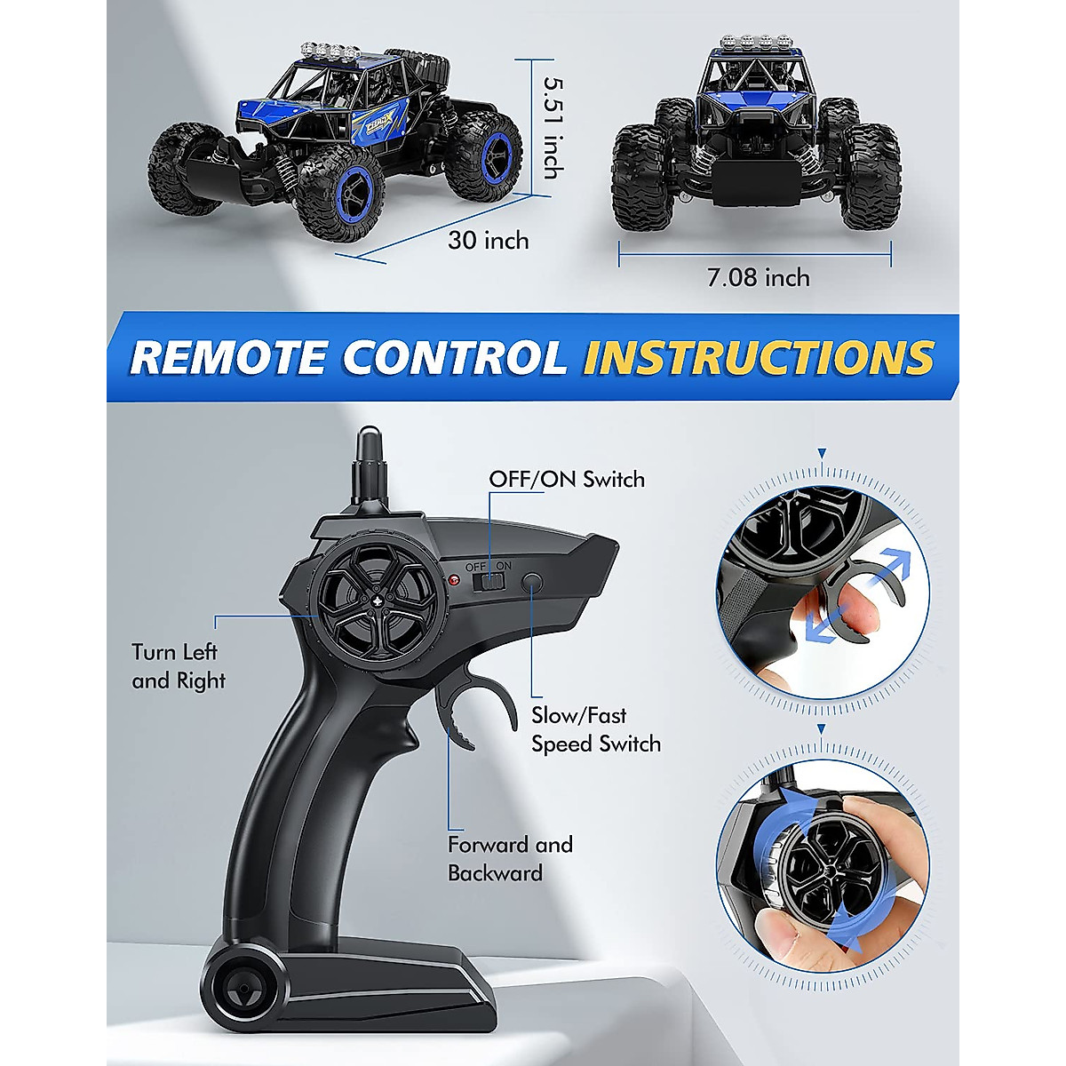 NBPOWER RC Cars for Boys Age 8-12, 1:14 Scale Remote Control Monster Truck, 2WD High Speed 20 Km/h Hobby rc Cars, 2.4GHz All Terrain Toy Trucks with 2 Rechargeable Battery, Outdoor Toy for Boys