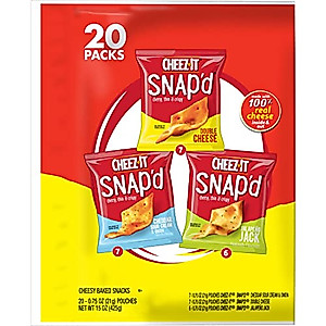 Cheez-It Snap'd Cheese Cracker Chips, Thin Crisps, Lunch Snacks, Variety Pack, 15oz Bag (20 Packs)