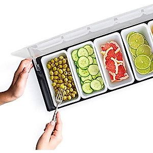 Simpli-Magic 79241 Ice Cooled Condiment Dispenser Serving Container Chilled Garnish Tray Bar Caddy for Home Work or Restaurant, Large 6 Compartment, Black