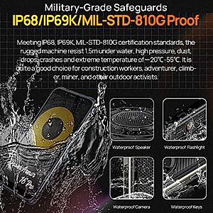 Ulefone Power Armor 16 Pro Rugged Smartphone 2023, 9600mAh Battery Android 12 4GB+64GB Waterproof Cell Phone, 16MP Camera+8MP Camera, 5.93" HD+ Screen Dual SIM 4G Rugged Phone NFC GPS OTG FM, Orange