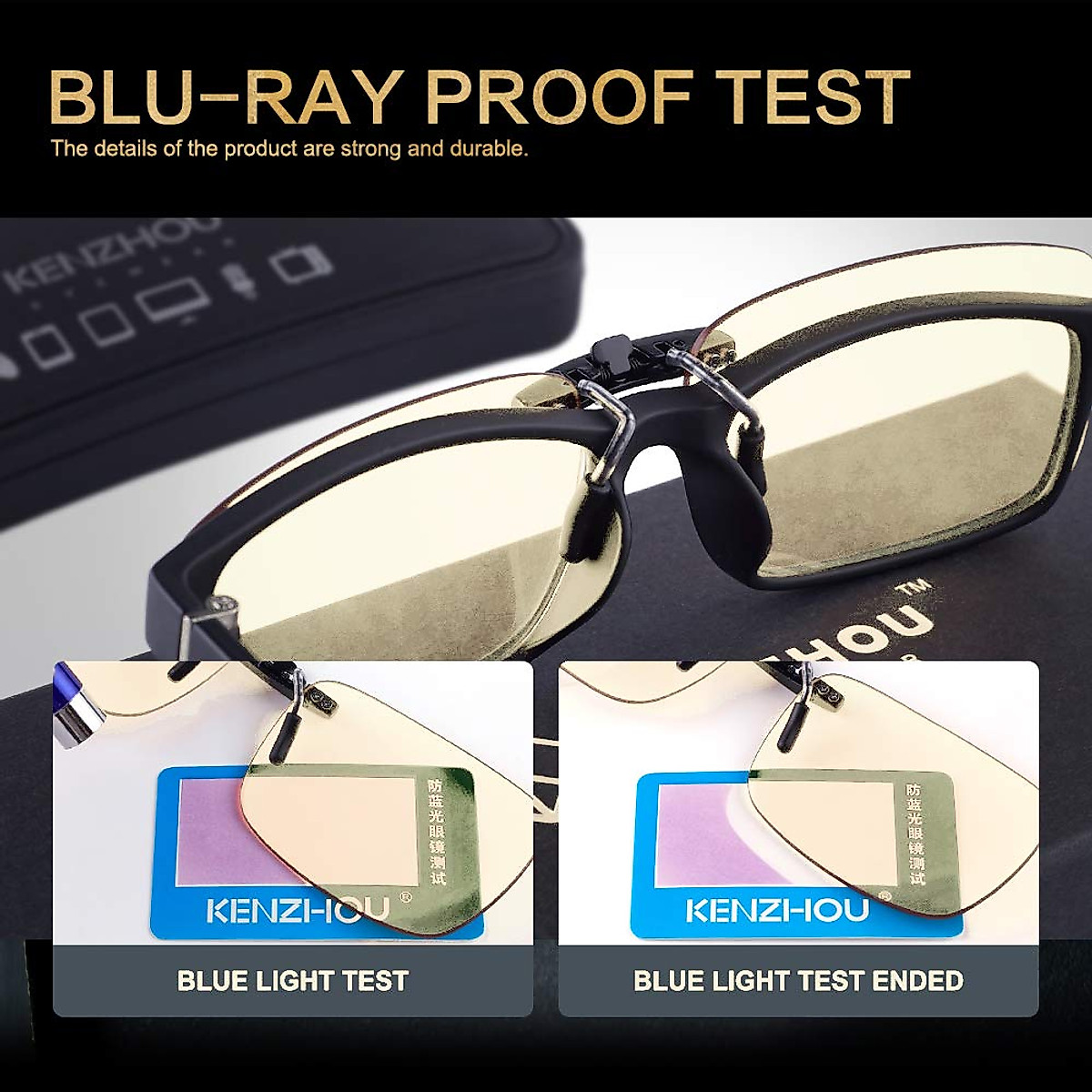 K KENZHOU Blue Light Filter Clip-on Computer Reading Glasses UV Blue light Anti Eye Strain Unisex Anti Blue 2 Pack (frame square & lens yellow)
