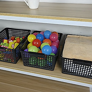 Begale Large Plastic Storage Bins Basket Organizer, Black, Set of 3