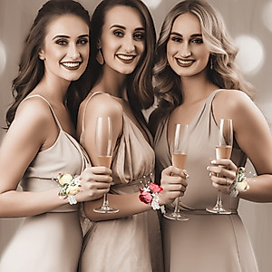 SNAIL GARDEN 12Pcs Elastic Pearl Wrist Corsage Bands, Wrist Corsage Bracelets with 12Pcs Pearl String, Faux Pearl Bead Corsage Accessories Bracelets for Wedding Prom Bride Bridesmaid Handmade Corsage