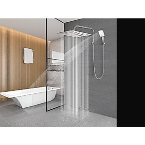 HOMVIVA® All Solid Metal 3-Way Shower Arm Diverter Valve with 16 Inch Shower Head Extension Arm And High Rise Extender for Handheld and Fixed Shower Head, G1/2 Universal with Flange,Brushed Nickel