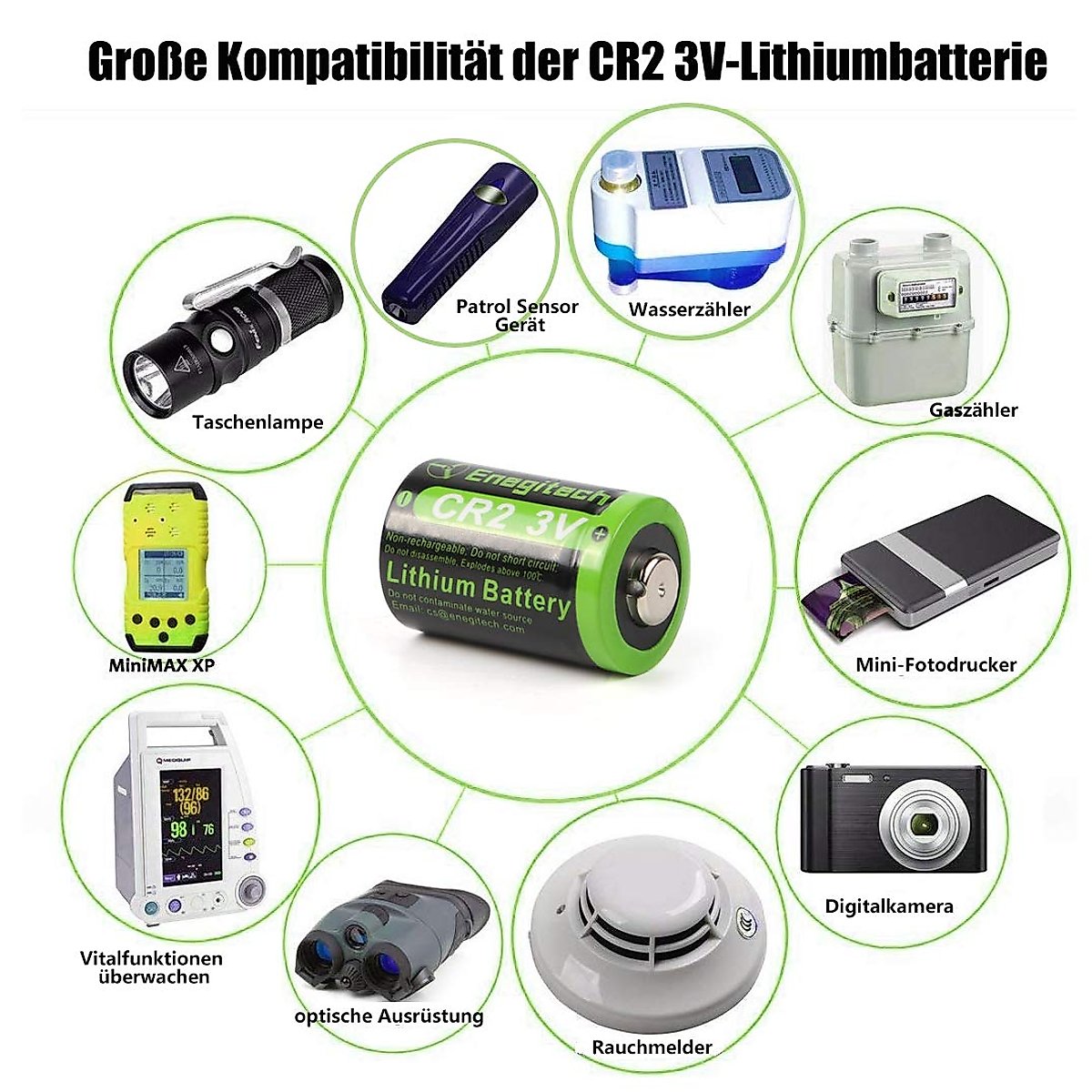 Enegitech CR2 3V Lithium Battery, CR15H270 1000mAh for Golf Rangefinder Nest Temperature Sensor Instax Mini Camera/Polaroid Camera Non-Rechargeable (CR2 6 Pack)