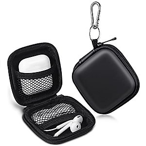 Earbud Case, Cridoz Earphone Case Headphone EVA Earbud Holder with Stainless Steel Carabiner Cell Phone Accessories Organizer Mini Earbud Pouch for Wireless Earbuds, Bluetooth Headset, SD Memory Card
