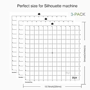 Diyit StandardGrip Cutting Mat for Silhouette Cameo 4/3/2/1 (3 PCS, 12x12)-Gridded Cutting Mat Perfect for Silhouette Cameo