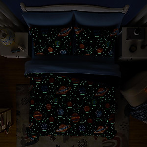 Kaleido Space Twin Comforter Set with Sheets - 5 Pieces Kids Twin Bedding Sets, Glow in The Dark Space Twin Bed in a Bag with Comforter, Sheets, Pillowcase & Sham