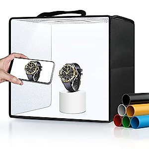 Glendan Light Box Photography, 10"x10" Photo Box with 88 High Color Rendering Index LED Lights, 6 Color PVC Backdrops, 4 Reflection Boards and 1 Diffuser for Jewelry and Small Item Product Photography