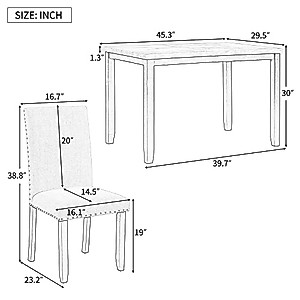 Dinehome 5-Piece Faux Marble Dining Table Set for 4, with Four Thicken Cushion Chairs for Kitchen Room, White/Beige+Black