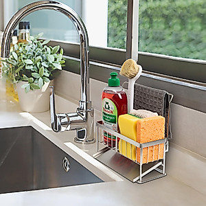 DorineRack Sponge Holder for Kitchen Sink,Stainless Steel Kitchen Sink Organizer, Rag Soap Brush Storage Rack, Sink Sponge Non-Slip Storage Rack Kitchen Bathroom Sink Essentials&Accessories
