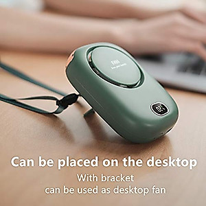 Mini portable fan,neck hanging, waist hanging, desktop holding, USB charging, 3-level wind power, remaining power display, suitable for outdoor, sports, barbecue, office and other scenarios (Green, 123*83*43（MM）)