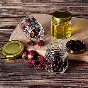 Keketin 1.5oz Honey Jars,30 Pack Hexagonal Glass Jars with Gold Lids,45ml Small Canning Jar Mini Storage Glass Jars for Jams,Fruits,Spices,Nuts,Jellies,Baby Foods