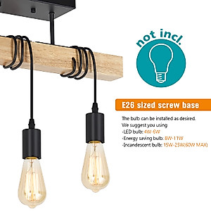 Vintage Wood Chandelier Ceiling Light Fixtures, Set of 2 Semi Flush Mount Ceiling Lights, 3-Light Ceiling Lamp for Hallway Bedroom Entryway Farmhouse Dining Room Living Room