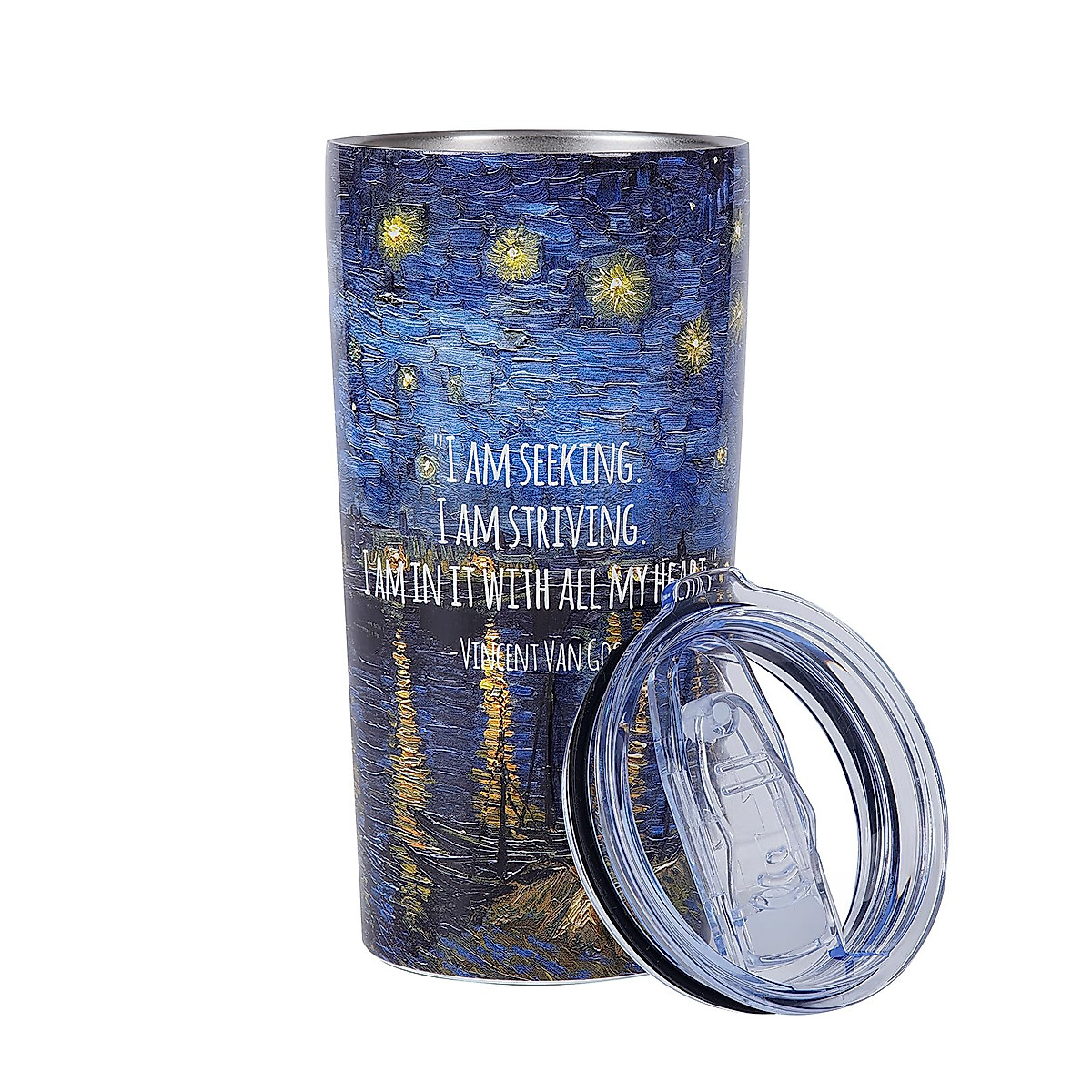 1st Heaven Coffee Tumbler, Van Gogh Art Tumbler, Spill-proof Insulated Coffee Mug with Lid, Inspirational Art Lover Gift for Outdoor, Office & Travel, 20oz (Starry Night Over the Rhône)