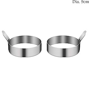 Kitchen Omelette Mould Pancake Shaper Egg Ring, Stainless Steel Egg Frying Mold with Handle(L 2PCS)