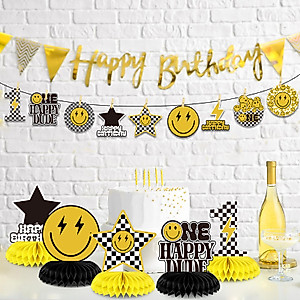 Outus 9 Pcs One Happy Dude Honeycomb Centerpiece One Happy Dude 1st Birthday Party Decoration Set Smile Face Table Toppers Centerpieces Party Supplies for Wedding Baby Shower Birthday Party Home Decor