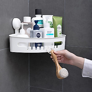 Suction Shower Caddy Corner Waterproof Shower Basket No-Drilling Removable Bathroom Shower Holder Organizer Plastic Shower Corner Rack Heavy Duty Max Hold 22lbs for Bathroom & Kitchen - White