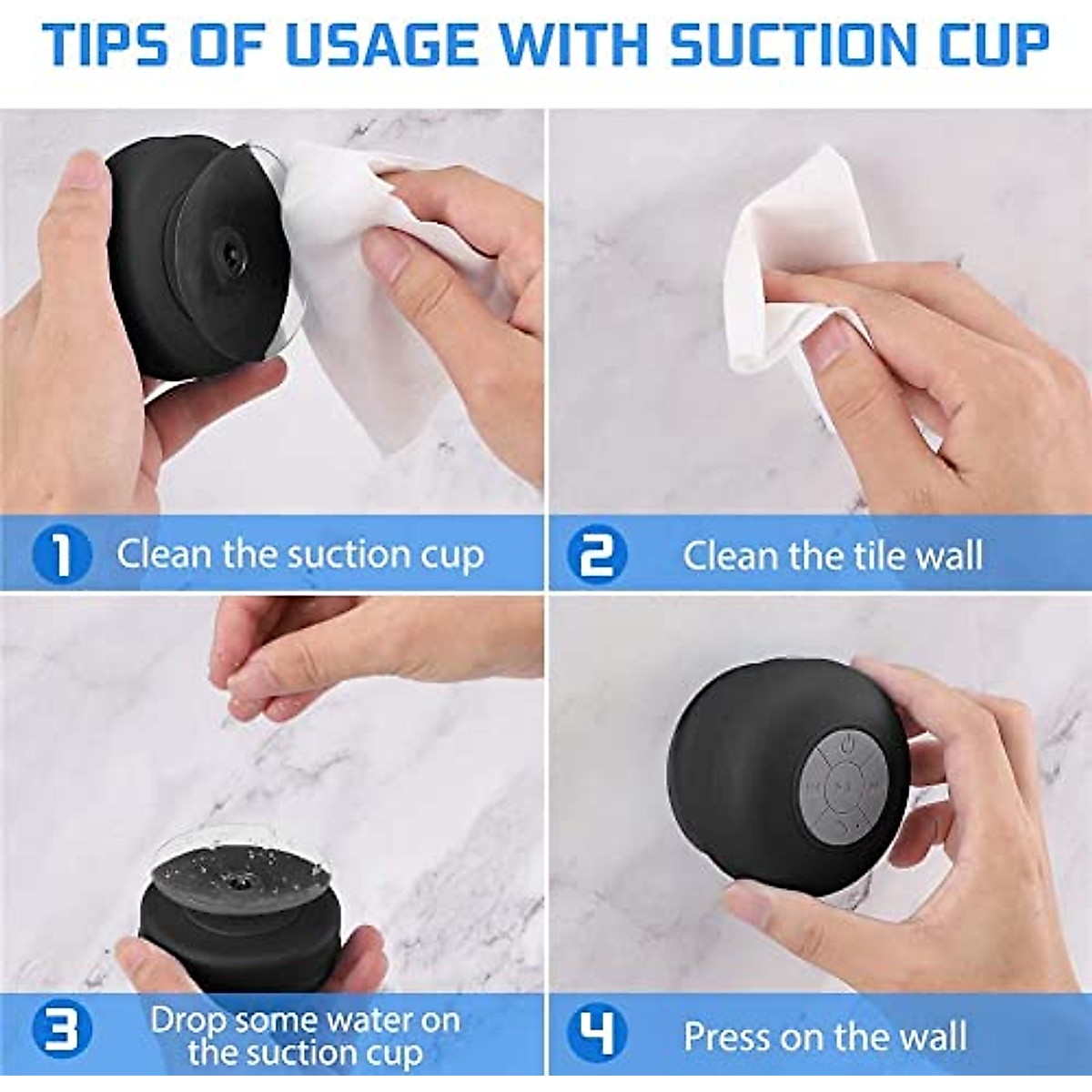 Bluetooth Shower Speaker Waterproof - Wireless Handsfree Portable Speakerphone with Built-in Mic,4hrs of Playtime, Control Buttons and Dedicated Suction Cup for Bathroom Bathtub