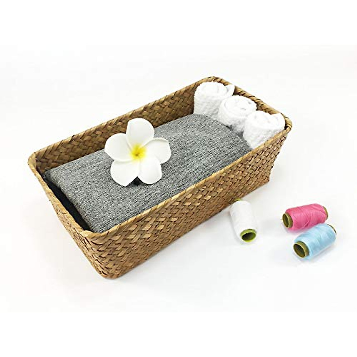 Hand-woven Seagrass Storage Rectangular Basket and Home Organizer Bins,Natural Water Hyacinth Basket (brown, M)