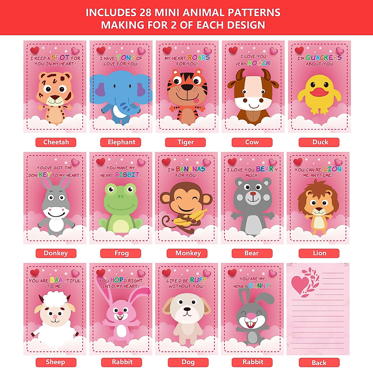 FUN LITTLE TOYS 28 Packs Valentines Mini Plush Toy Set, Cute Stuffed Animal for Kids, Valentine Cards for Students, Classroom