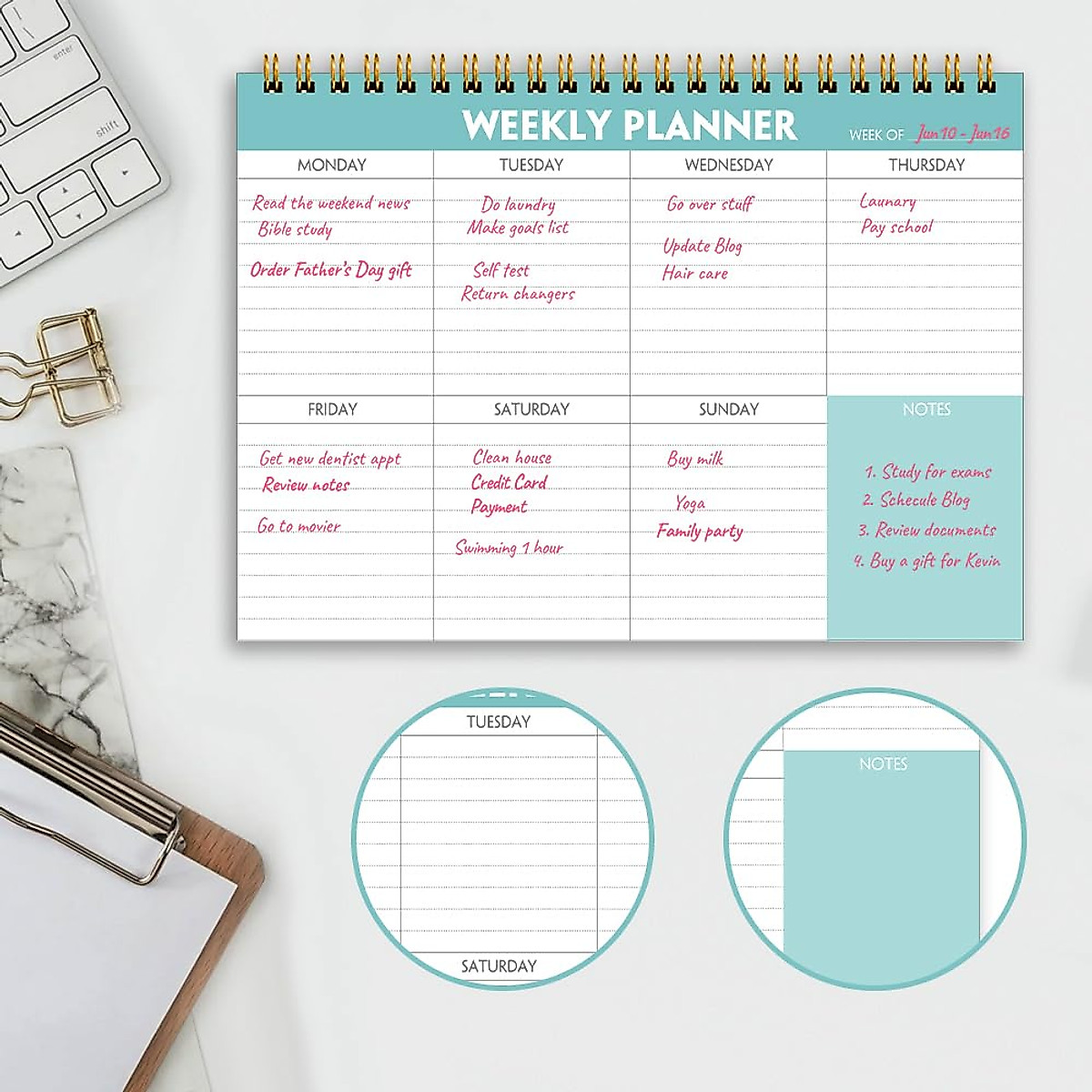 Weekly Planner Notepad - 7" x 10" Weekly Pad Organizers Habit Tracker Journal for Man & Women, 52 Sheets, 100gsm Paper, Undated Weekly To Do List Notepad with Your Life, Teal