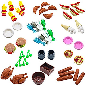 Building Blocks City Food Accessories Set Hamburger French Fries Pizze Chicken Hot Dog Cherry Toys Parts Compatible Major Brand, 79pieces
