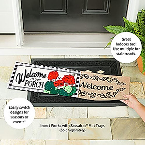 Evergreen Sassafras Welcome to Our Porch Geraniums Interchangeable Entrance Doormat | Indoor and Outdoor | 22-inches x 10-inches | Non-Slip Backing | All-Season | Low Profile | Home Décor