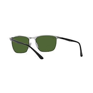 Ray-Ban RB3686 Square Sunglasses, Black On Silver/Polarized Dark Green, 57 mm