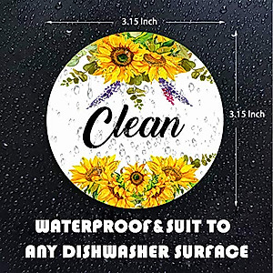 Dishwasher Magnet,Clean Dirty Sign Indicator- Double Sided Magnet with Magnetic Plate, Kitchen Dish Washer Refrigerator Reversible Indicator Sunflower