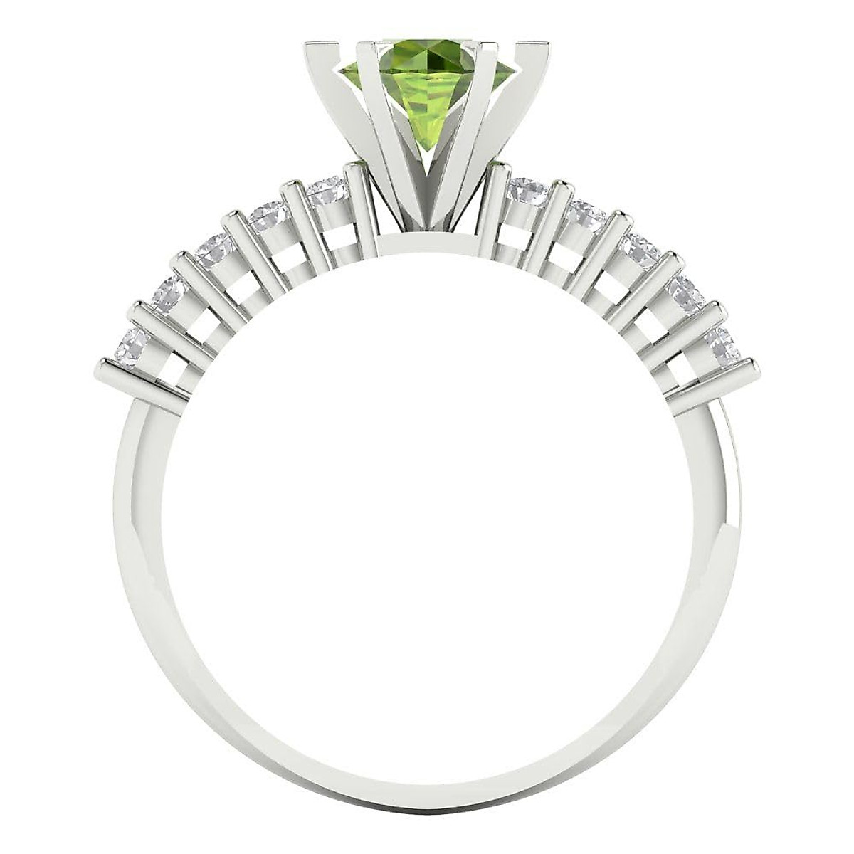 Clara Pucci 1.14ct Round cut Laser Engraving Solitaire Natural Vivid Green Peridot Wedding Anniversary Pave Ring 14k White Gold Size 10