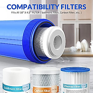 SimPure 10 inch Whole House Water Filter Housing (DB10), 10" x 4.5" Sediment Carbon Cartridge Universal Housing, Pre-Filtration System for Well and City Water, 1" NPT Port, Pressure Release