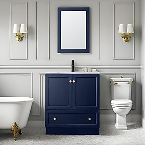 eclife 30" Bathroom Vanity Cabinet Sink Combo Set with Kitchen Base Design, Painted Solid Wood Construction Cabinet with Single Ceramic Sink, Double-Doors and Drawers, Shaker Style, Navy Blue