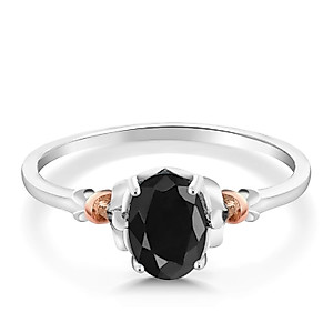 Gem Stone King 925 Silver and 10K Rose Gold Oval Gemstone Birthstone Engagement Ring | Oval 7X5MM | Wedding Engagement Anniversary Solitaire Promise Ring For Women