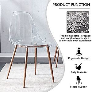 Gxcevsou Dining Chairs Set of 4, Modern Plastic Transparent Crystal Ghost Seat, Nordic Creative Makeup Stool Negotiation Chair for Dining Room Living Room Bedroom - Walnut Wood Color Metal Leg