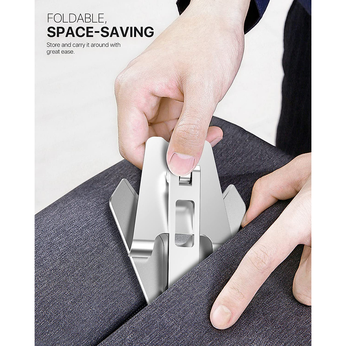 MoKo Tablet/Phone Stand, Foldable Aluminum Desk Phone Stand for iPhone/Tablet 4-11", Fit with iPhone 16/Pro/Pro Max/Plus, iPhone 14 Pro Max/14, iPad Air 4/Mini 6, iPad Pro 11, iPad 10.2 10th, Silver