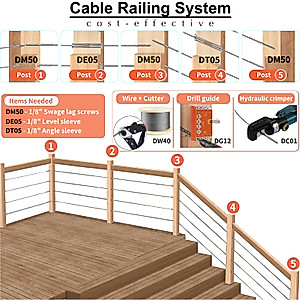 Steel DN Mate 100 Pack T316 Stainless Steel Right&Left Handed Thread Swage Lag Screws for Wood Post of 1/8" Steel Cable Railing Kit, Cable Railing Hardware, DIY Deck Railings, Wrench Include, DM50