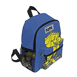 Glaphy Custom Kid's Name Backpack Construction Excavator Toddler Backpack for Daycare Travel Personalized Name Preschool Bookbag for Boys Girls
