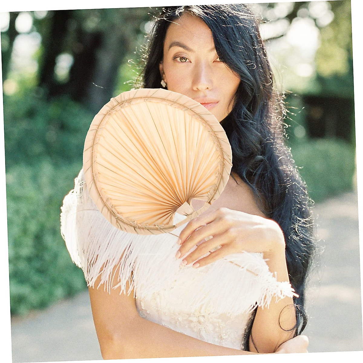 Outanaya Manual Handmade Fan Lightweight Palm Leaf Summer Accessory Handheld Old Fashioned Straw Fan for Wedding