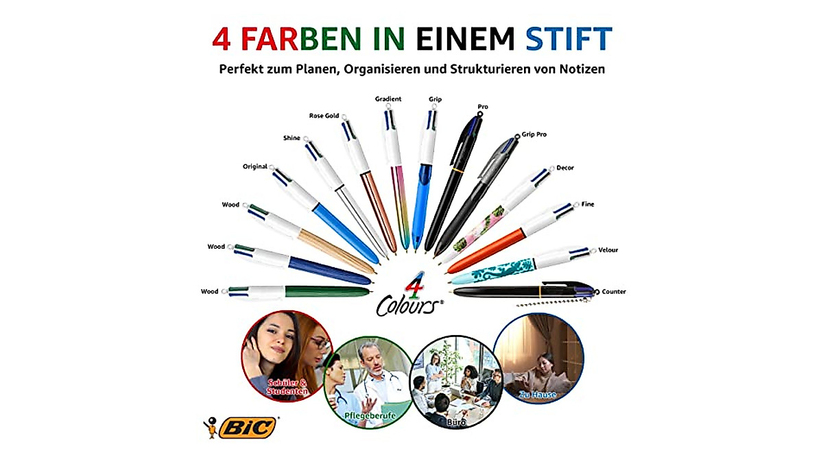 BIC 4 Colours Pro Ballpoint Pens - Pack of 12