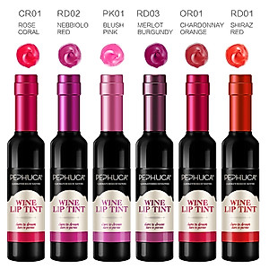 PEPHUCA 6 Colors Red Wine Lipstick Set, Glitter Lip Tint Stain Makeup Kit, Lip Gloss Velvet Long Lasting Waterproof, Non-stick Cup Not Fade, Gift For Girls Women