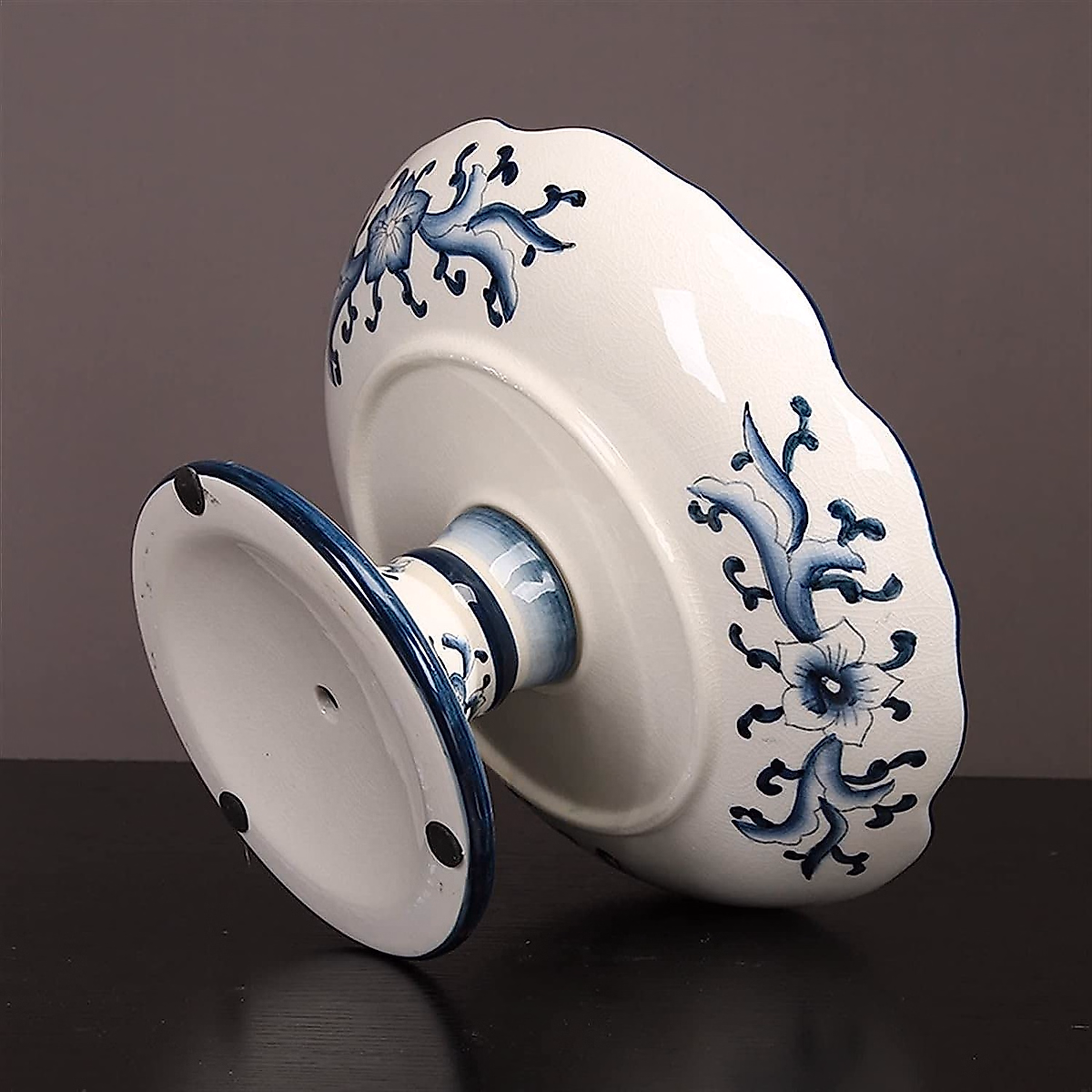 NTTNL Fruit Bowl Creative Blue and White Ceramic Fruit Plate Living Room Coffee Table Snack Dried Fruit Bowl Storage Plate Vegetable Salad Kitchen