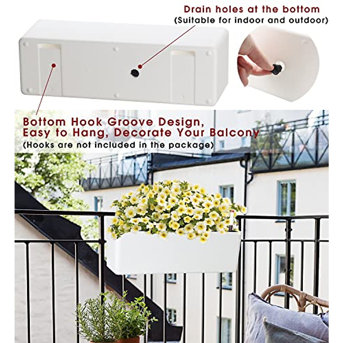 GardenBasix Elongated Self Watering Planter Pots Window Box 5.5 x 16 inch with Coconut Coir Soil Indoor Home Garden Modern Decorative Planter Pot for All House Plants Flowers Herbs 1, White 5.5" x16”