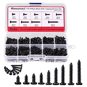 440Pcs M3 Self-Tapping Wood Screw Assortment Kit,M3 5/6/7/8/10/12/14/16/18 Black Phillips Screws Set, Carbon Steel Pan Head Screw for Plastic Wood Soft Metal 9 Types