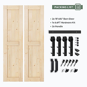 ROYMELO 36x84 inch (Double 18×84 inch Door) Sliding Barn Wood Door Slab with 6.6ft Hardware Kit, Requires Simple DIY Assembly